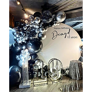 MEBAY Black Silver Balloons Garland Arch Kit, 146Pcs Latex Balloons Different Sizes 18 12 10 5 Inch for Party Decorations, Wedding Backdrop, Birthday, Graduation