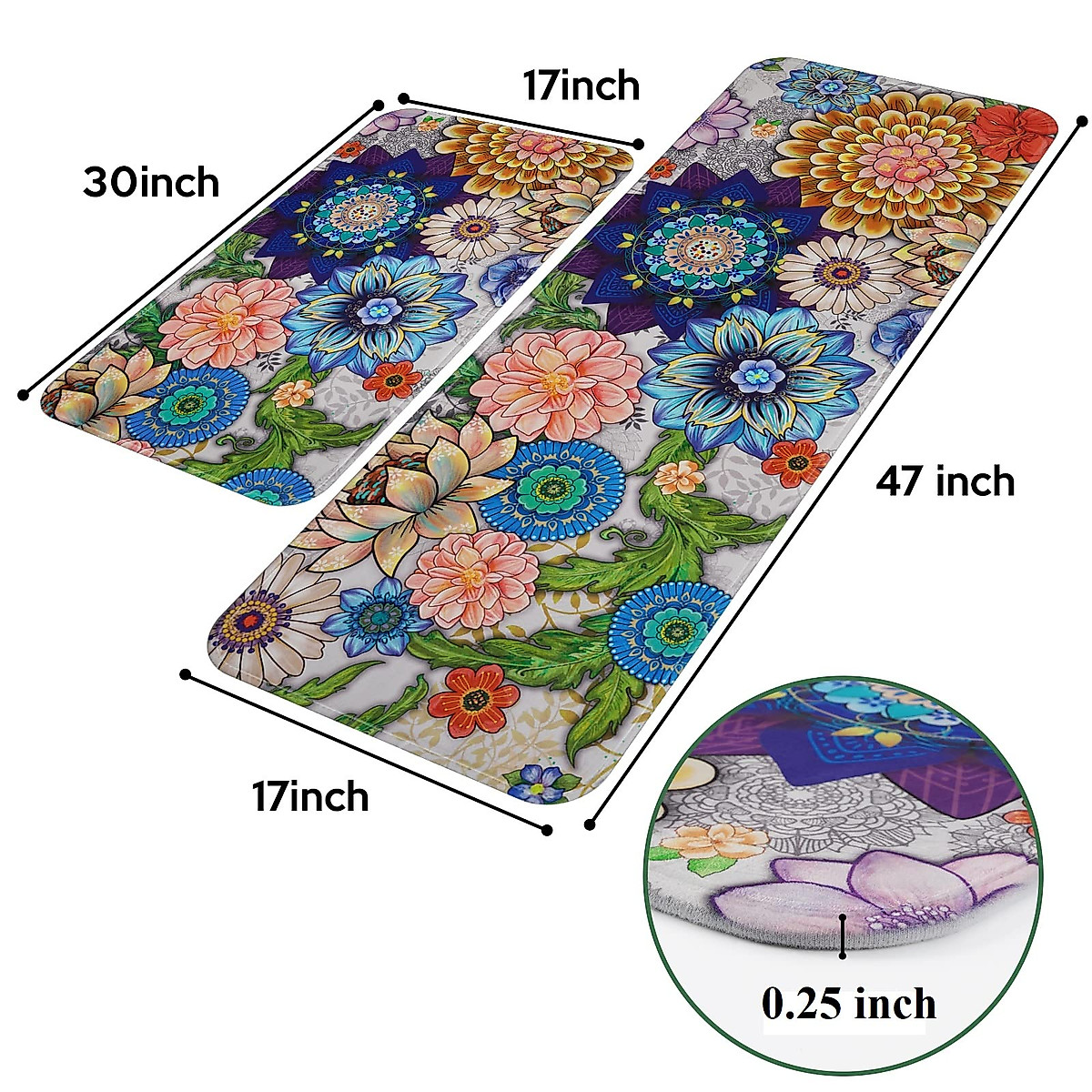 ASPMIZ Boho Kitchen Mat 2 PCS Cushioned Anti-Fatigue Kitchen Rugs Non Slip Memory Foam Kitchen Mats and Rugs Farmhouse Kitchen Comfort Floor Mats for Home & Office, 18'' x 48'' + 18'' x 30'', Bohemian