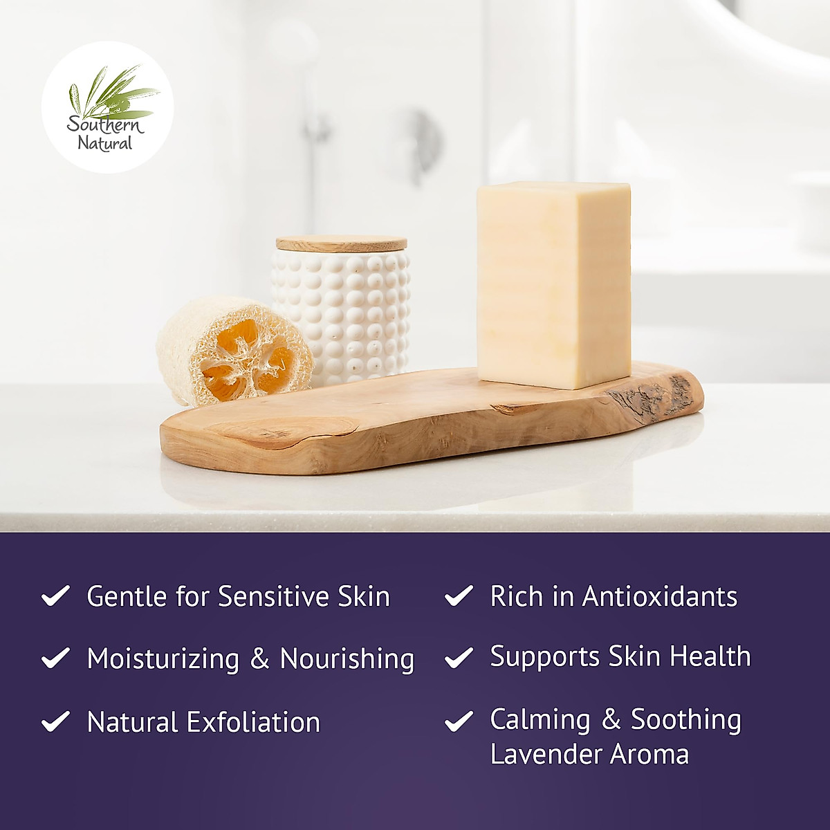 Southern Natural Goat Milk Soap Bar (Lavender 3 Pack) For Dry Sensitive Skin. Natural, Handmade Soap For Men, Women, Kids & Baby. Use On Face & Body