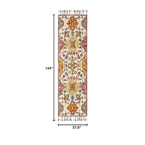 SAFAVIEH Blossom Collection 2' 3" x 12' Ivory/Multi BLM456A Handmade Premium Wool Tassel Entryway Foyer Living Room Kitchen Runner Rug