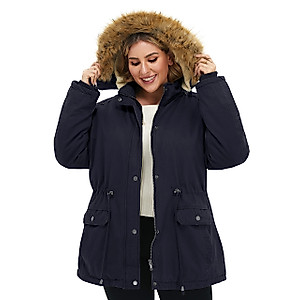 Soularge Women's Winter Plus Size Pure Cotton Coat with Detachable Hood(Navy,4X)