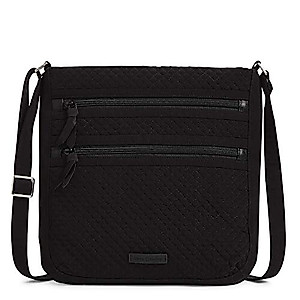 Vera Bradley Women's Microfiber Triple Zip Hipster Crossbody Purse, True Black, One Size