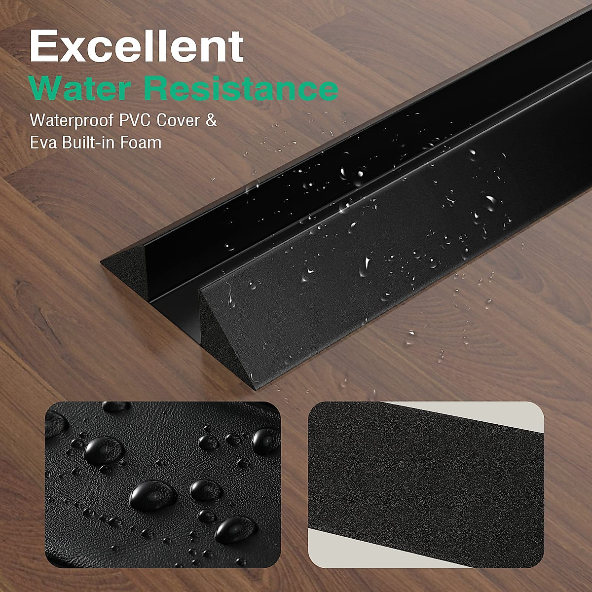 Lewondr Door Draft Stopper 36 Inch Under Door Draft Noise Blocker Waterproof Cuttable Triangle Strong Adhesive Weather Stripping Door Seal Under Door for Reduce Dust Air Door Sweep, Black