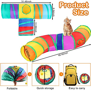 Wettarn 22 Pieces Cat Toys Set, with 2 Collapsible Cat Tunnels for Indoor Cats and 20 Kitten Toys Cat Tubes and Tunnels Interactive Cat Feather Toy Mouse Crinkle Balls for Cats Puppies (Colorful)