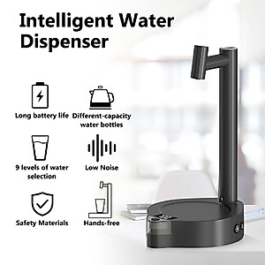 Desktop Water Bottle Dispenser - Smart Night Lights Countertop Water Dispenser 10 Levels Pumping for 5 Gallon Universal Bottle, Intelligent Portable USB-C Charging Water Pump for Home, Office, Outdoor