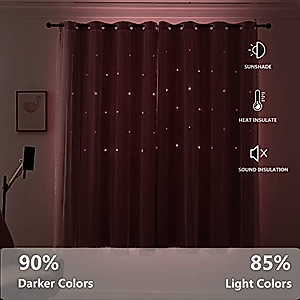 LUGOTAL Pink Curtains for Girls Bedroom Kids Baby Room Decor Cute Double Layer Star Cutout Curtains Room Darkening Window Curtains for Nursery (Pink, 42W x 84L,2 Panels)