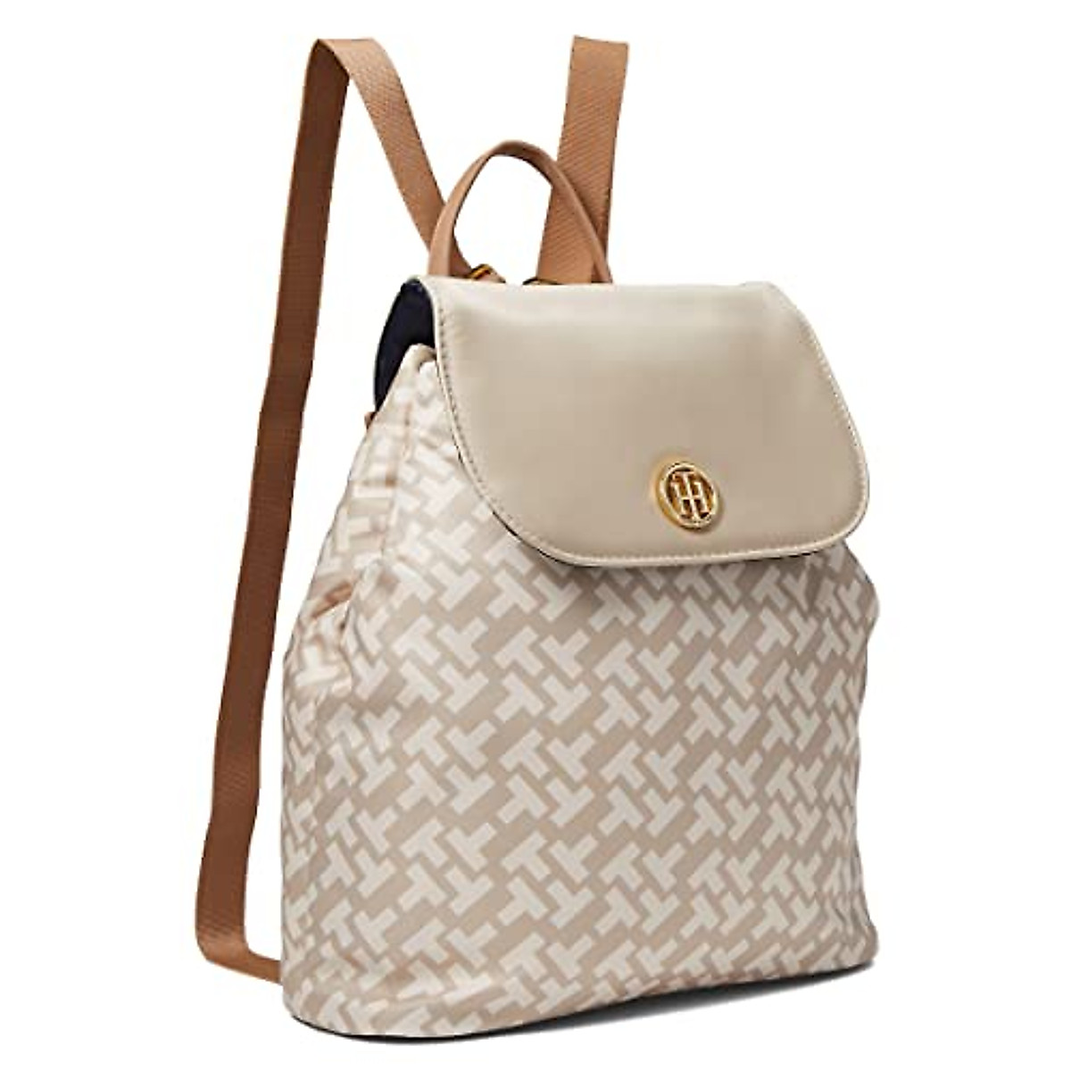 Tommy Hilfiger Nina II Flap Backpack Bias Printed Smooth Nylon Fawn Tonal One Size