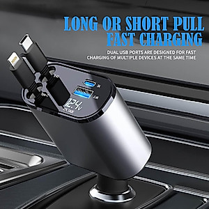 Retractable Car Charger,Retractable Car Dual USB Charger,Retractable Car Charger Fast,Dual USB Car Charger,Universal Fast Car Charger Adapter for All USB - C Phones,USB C Car Charger (1PC)
