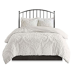 Madison Park Tufted Chenille 100% Cotton Duvet- Modern Luxe All Season Comforter Cover Bed Set with Matching Shams, King/Cal King(104"x92"), Damask Off White 3 Piece
