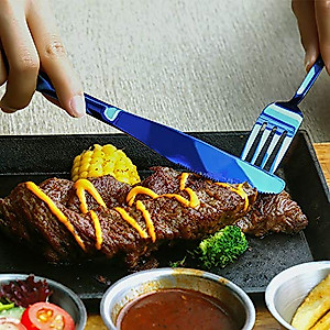 Blue Silverware Set&24-Piece Stainless Steel Flatware Service for 6, Mirror Finish Cutlery Set with Gift Box