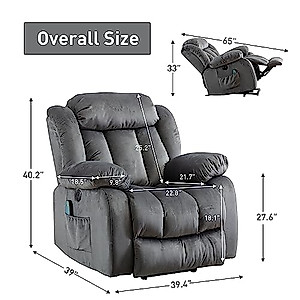 Phoenix Home Overstuffed Power Lift Recliner, Light Grey