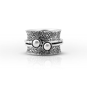 DAMRU Anxiety Handmade Ring For Women 925 Sterling Silver Plated Spinning Spinner Oxidized Concave Boho Band Meditation Stress Relief Rings (11)