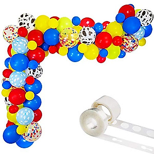 Toy Inspired Story Balloon Arch & Garland Kit, 85 Pack 12" 5" Cloud Cow Print Balloons Red Yellow Blue Fruit Green Latex Balloons Confetti Balloon Set for Baby Shower Kids Birthday Party Decorations