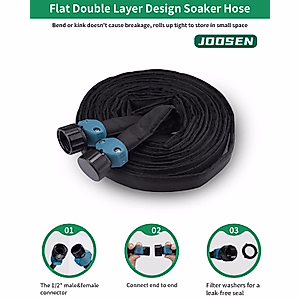 JOOSEN Soaker Hose 50ft 1/2" Flat Double Layer Consistent Drip Hose Saving 80% Water Leakproof Kink Free Vegetable Garden Pvc Hose