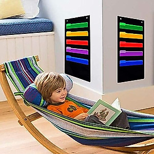 Headif Premium Door Hanging File Organizer,Cascading Wall File Storage Pocket Chart, 5 Pockets Folder Holder & 2 Hangers, Perfect for Classroom Office School and Home Use Organization