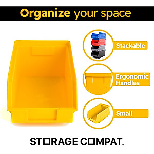 24 Pack Small Storage Bin, Wall Mount Storage, Hanging and Stacking Bin, Freestanding | 7” x 4” x 3” Plastic Container | Yellow | Zeus 1PLZ05 | StorageCompat