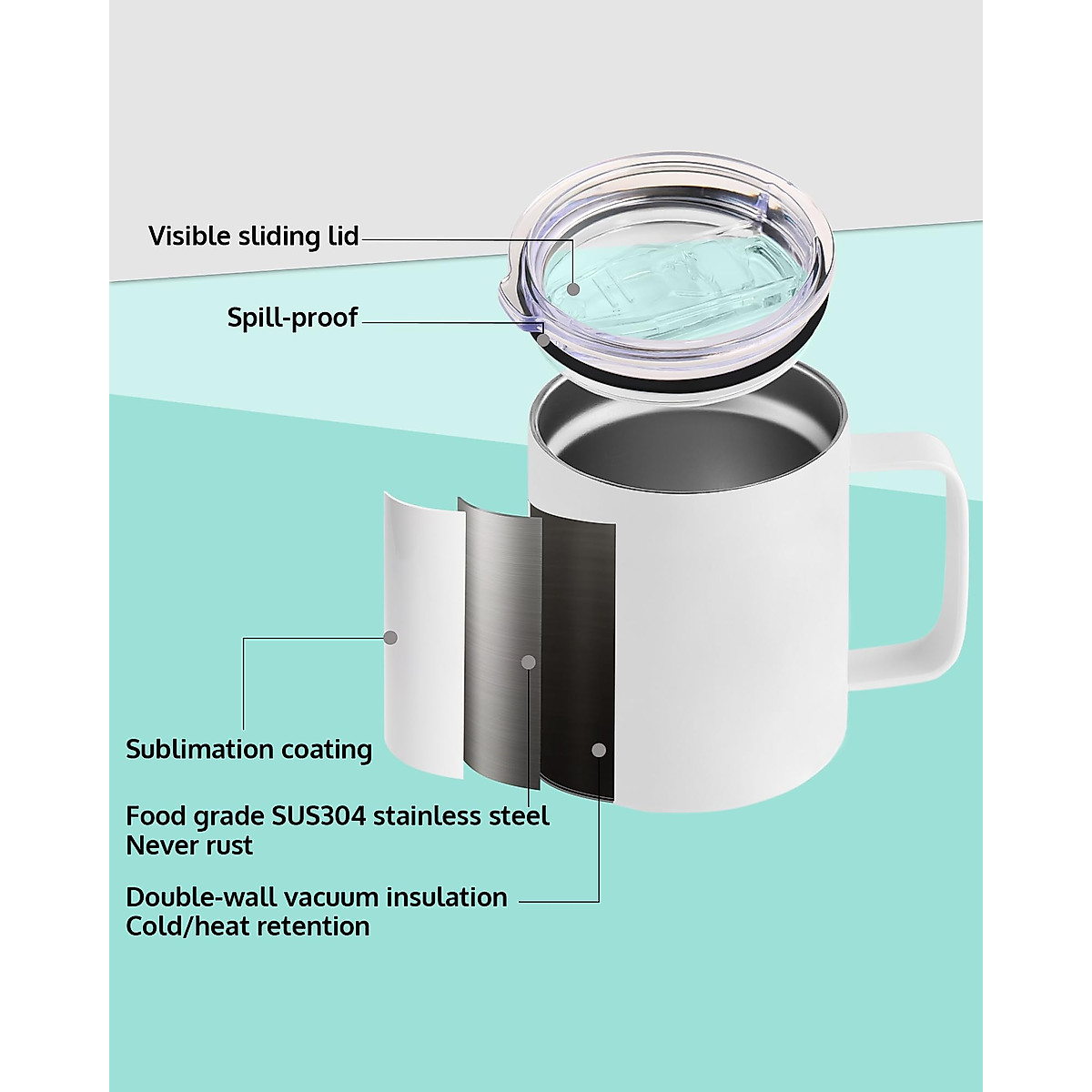 OFFNOVA 12oz Sublimation Tumblers Blank 4 Pack Stainless Steel Coffee Tumblers With Handle and Lid, Double Wall Vacuum Camping Cup for Hot & Cold Drinks Tea