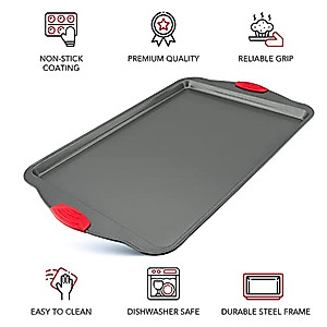 Nonstick Baking Sheet Tray Set of 3 - These Cookie Sheet Pans are Non-toxic, Dent, Warp, and Rust Resistant. Made with Heavy Gauge Carbon Steel for Oven Baking Sheets.