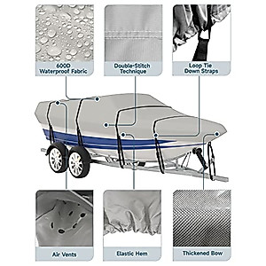 Umbrauto 600D Boat Cover with Motor Cover 12-14ft Heavy Duty Marine Grade Waterproof Trailerable Boat Covers, UV Resistant Bass Boat Covers Fits V-Hull, Tri-Hull, Fishing Boat, Runabout, Bass Boat