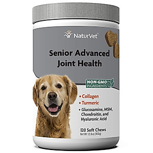 NaturVet Senior Advanced Joint Health Dog Supplement – Includes Glucosamine, MSM, Chondroitin, Collagen – Helps Supports Canine Joint Health Function – 120 Ct. Soft Chews