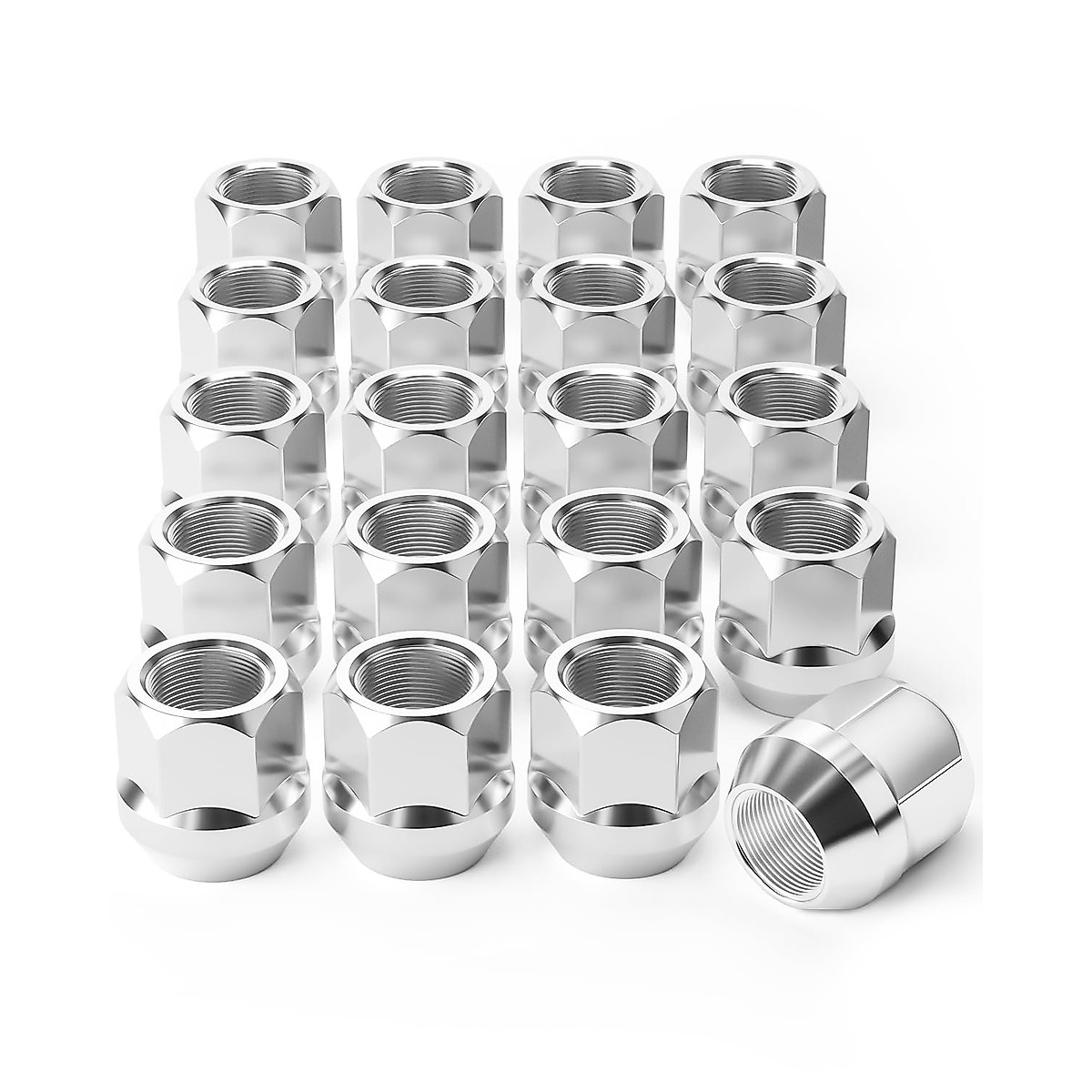 Orion Motor Tech 1/2"-20 Open End Lug Nuts, 3/4" 19mm Hex 0.84x0.9 in. Chrome Plated Wheel Lug Nuts Compatible with Dodge Dakota Ramcharger Ford Bronco Explorer F-150 Jeep Wrangler, Set of 20