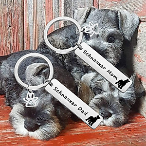 BEKECH Schnauzer Mom Schnauzer Dad Jewelry Gifts Schnauzer Mom Schnauzer Dad Dog Paw Charm Keychain Set Gift for Schnauzer Pet Lovers (silver)