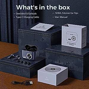 OneOdio True Wireless Earbuds, F2 Wireless Headphones,10mm Drivers with Deep Bass, 48H Playtime, Tiny Size Wireless Earbuds for Commute, Work, Workout, Running Grey