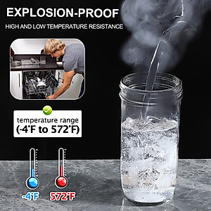 4 Pack Glass Bubble Tea Cups - 24oz Mason Jar with Lid and Straw, Clean Brush, Reusable Wide Mouth Glass Smoothie Cups, Boba Cup, Iced Coffee Cup, Travel Glass Drinking Bottle Mason Jar