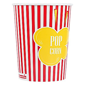 Restaurantware-Bio Tek 32 Ounce Popcorn Cups, 100 Striped Popcorn Tubs - Greaseproof, Disposable, Red Paper Party Popcorn Containers, For Movie Nights