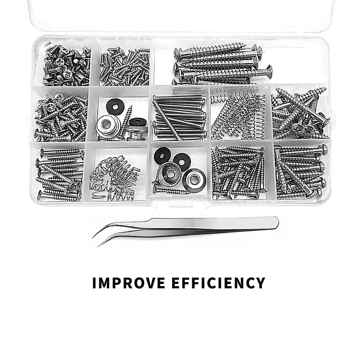 Cheerock Guitar Screws Kit for Electric Guitar Bridge, Pickup, Pickguard, Tuner, Switch, Neck Plate, 254 Pieces Guitar DIY Kit with A Elbow Tweezers (9 Types, Sliver)