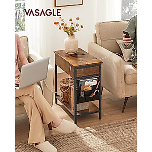 VASAGLE Console Table, Rustic Brown + Black & Side Table, End Table, Nightstand, Fabric Bags, for Living Room, Bedroom, Rustic Brown and Black ULET310B01V1