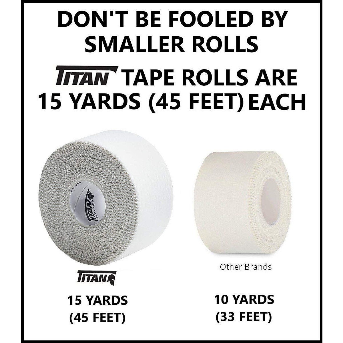 Titan Athletics - 12 Pack of Premium Quality White Athletic Tape/Sports Tape - 1.5 Inch x 45 Feet Per Roll - 100 Percent Cotton with Zinc Oxide - Easy Tear Zig Zag Design and No Sticky Residue