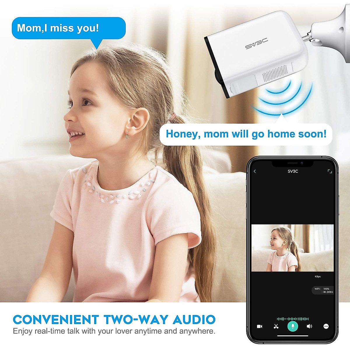 SV3C 1080P Outdoor Surveillance Camera, Outdside Security IP Camera with 2-Way Audio, Humanoid Detection, Support 128G SD Card Recording