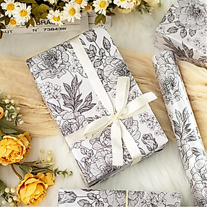 Homeral Shimmer Floral Gift Wrapping Paper Roll-46.8 sq.ft. Black and White Pearly Luster Vintage Flower for Wedding, Birthday, Baby Shower, Anniversaries, Party-17 Inch x 33 Feet