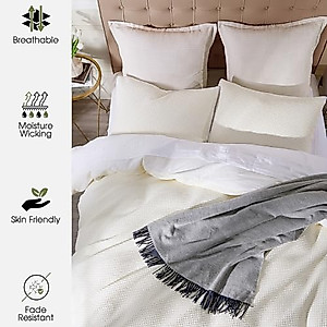 Grassix Waffle Weave Duvet Cover Queen Size 100% Cotton Duvet Cover Set with Zipper Closure Soft Breathable Textured Bedding Set for All Seasons, Comforter Cover Cream White 90"x90"