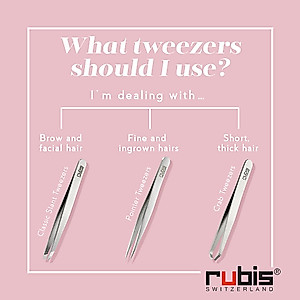 Rubis Classic Stainless Steel Slanted Tweezers for Precise Eyebrows and Hair Removal, 1K105, White,Rubis Switzerland Swiss Made World Renowned Precision