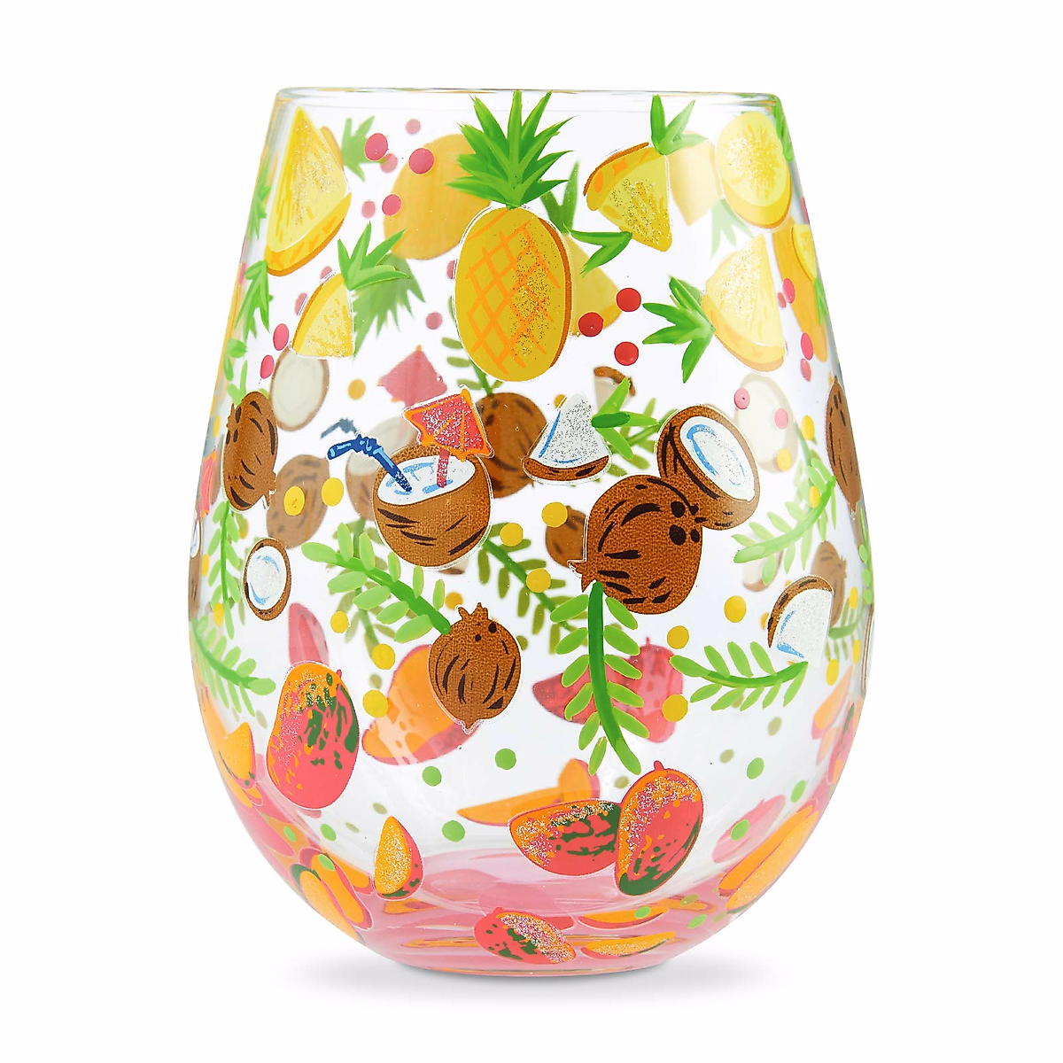 Enesco Designs by Lolita Tutti Fruiti Hand-Painted Artisan Stemless Wine Glass Set, 1 Count (Pack of 1), Multicolor