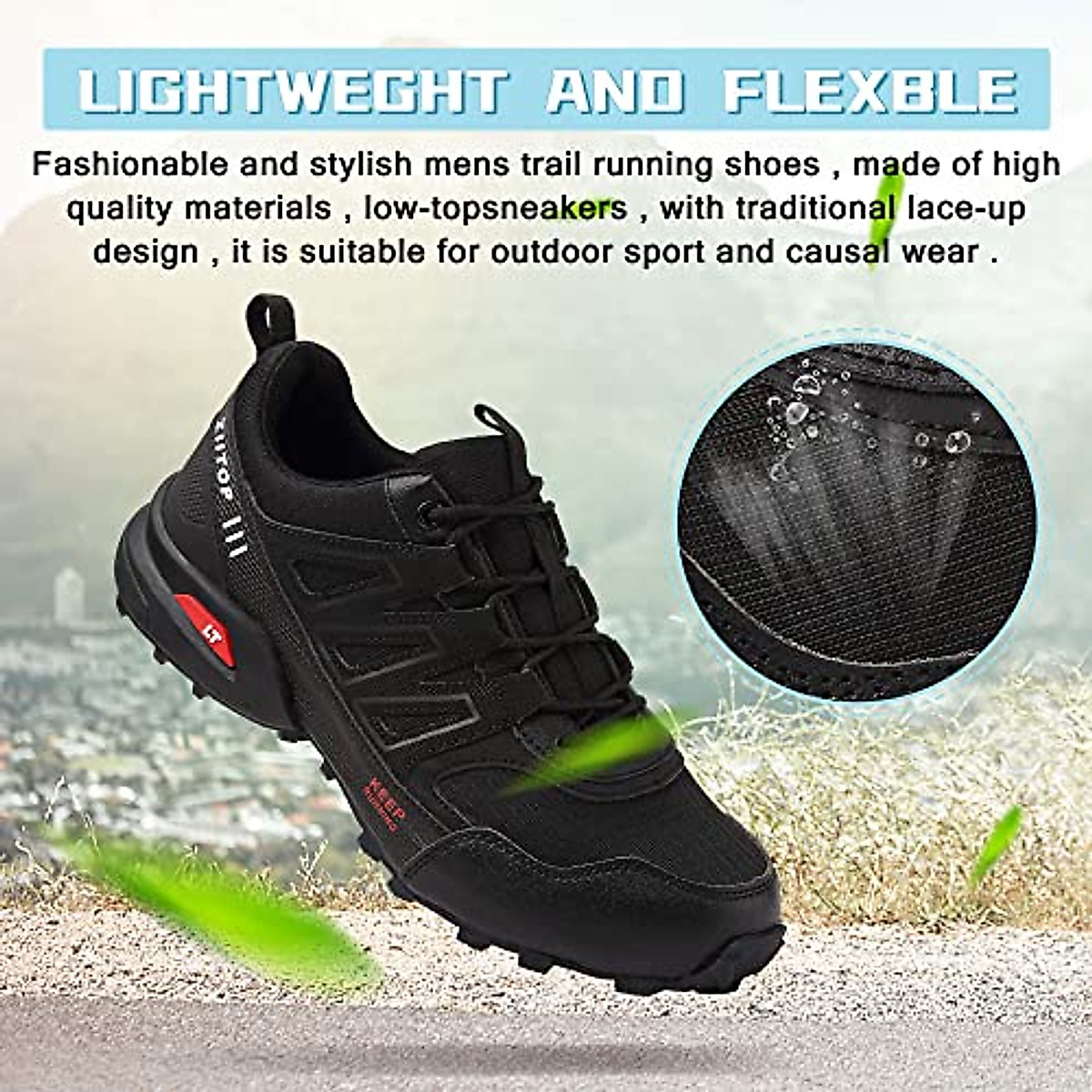 Trail Running Shoes Men Hiking Shoes for Men Outdoor Walking Shoes Breathable Non-Slip Sneakers for Men All-Terrain Trekking Shoes Tennis Cross Training Shoes Black