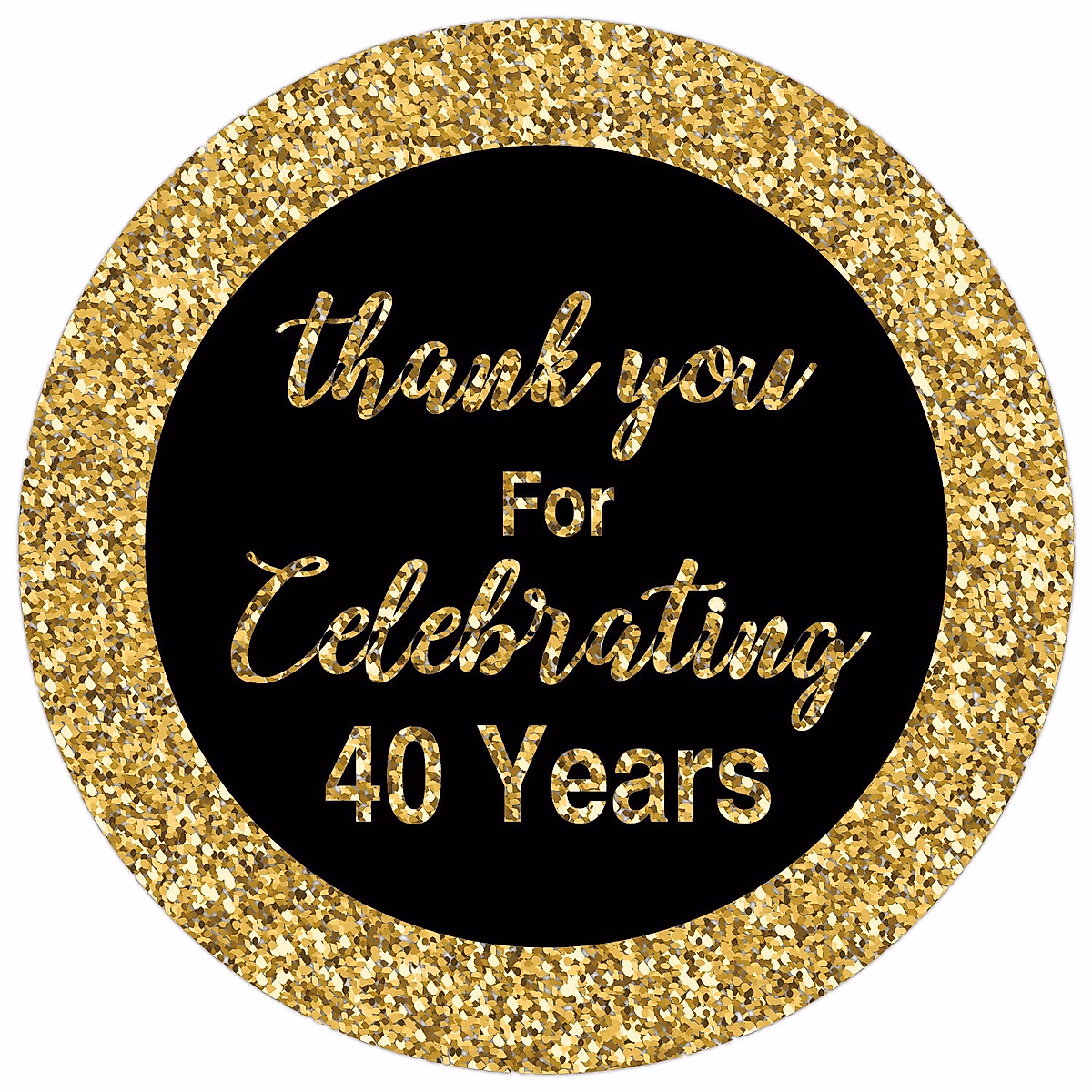 40th Birthday Thank You Stickers, Black and Gold 40th Birthday Favors, 40th Birthday Stickers, Thank You for Celebrating 40 Years Stickers, 1.75 Inch Round Circle Label Stickers, Pack of 50.