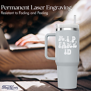 shop4ever RIP Fake ID 21 Twenty One Engraved Insulated Stainless Steel Tumbler with Handle, Lid, and Straw 40 oz. 21st Birthday Gift (Fog)