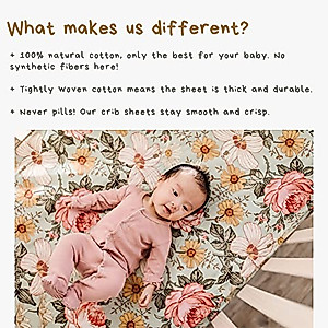 Fitted Crib Sheet - Garden Floral Pattern Design, Woven 100% Cotton (Sea Foam, Regular (28x52x9) in)