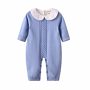 Auro Mesa Baby & Little Boy Girl Peter Pan Collar Knit Sweater Romper Outfit Clothes Twin Baby Clothing Jumpsuit Boutique 0-18M