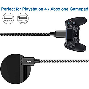 PS4 Controller Charger Cable 3-Pack 6FT for Xbox One Controller,Dualshock 4,PS4 Charging Cord,Nylon Braided Micro USB Data Sync Cable for Xbox One S/X,Playstation 4,PS4 Slim/Pro,Charge and Play Wire