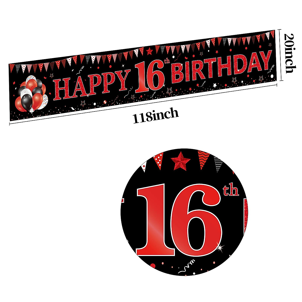Red Black 16th Birthday Banner Decorations for Boys Girls, Black and Red Happy 16 Birthday Yard Banner Sign Party Supplies, Large Sixteen Year Old Birthday for Outdoor Indoor (9.8x1.6ft)