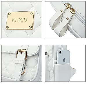 KKXIU Quilted Women Small Backpack Purse Synthetic Leather Cute Mini Daypack Fashion Bookbag for Teen Girls (White)
