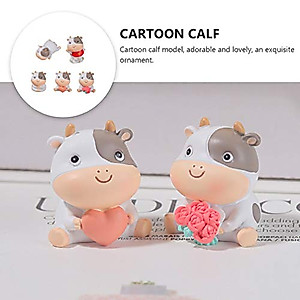 Happyyami 5pcs Mini Cute Cow Ornament Chinese Zodiac Figurines ox Statue Bonsai Ornament Lucky ox Lucky Cow Figure Cow Cake Figure Cow Figure Figurine Cow Statues Animal Resin Blush Embossed