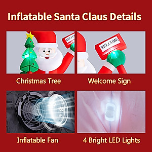 6FT Christmas Inflatables Santa Claus with Welcome Sign and Tree, Outdoor Christmas Holiday Decorations Clearance Blow Up Santa with Built-in 4 LED Lights for Home Party Yard Lawn, Housen Solutions