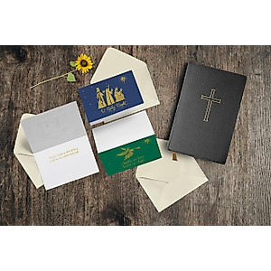 Better Office Products 50 Pack Religious Christmas Cards with Embossed Gold Foil Accents, 5" x 7", High Gloss, Gold Foil Interior Greeting, with 50 Envelopes, 50 Count Boxed Assortment