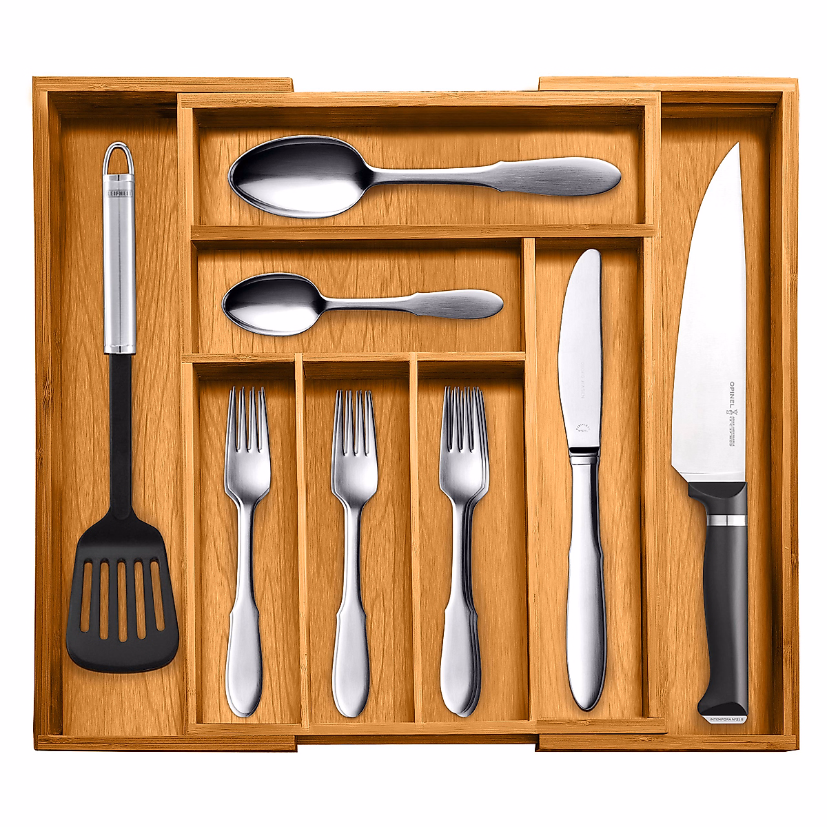 Bellemain Expandable Bamboo Drawer Organizer - Large Kitchen Utensil Holder for Cutlery, Silverware, Flatware Storage - Utensil Organizer for Kitchen Drawers, Desk, Junk Drawer Organizer Tray, 8-Slot