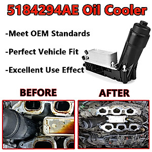 Engine Oil Cooler With 5184294AE Oil Filter Housing Adapter Compatible With 2011 2012 2013 Chrysler 200 300, Dodge Charger Journey Caravan Durango, Jeep Grand Cherokee 3.6L V6